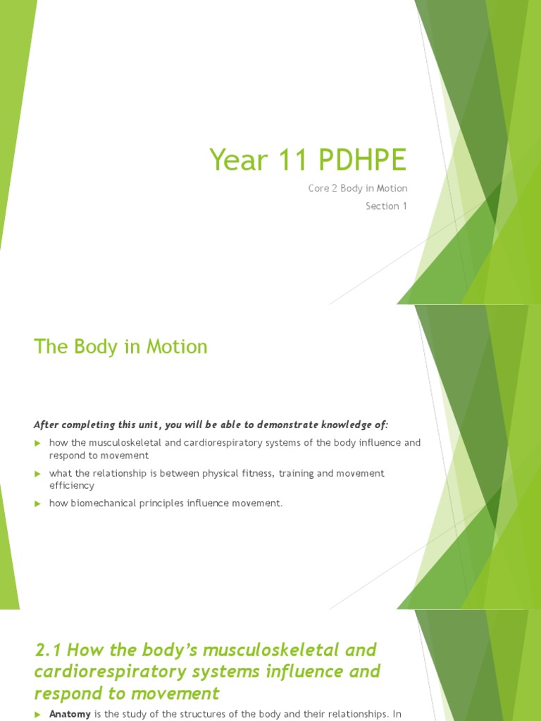 Year 11 PDHPE Body in Motion | PDF | Anatomical Terms Of Motion ...