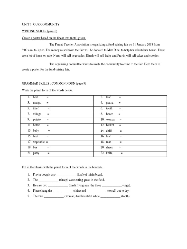 Worksheet Year 4 Unit 1 (Writing and Grammar) - Textbook Based | PDF