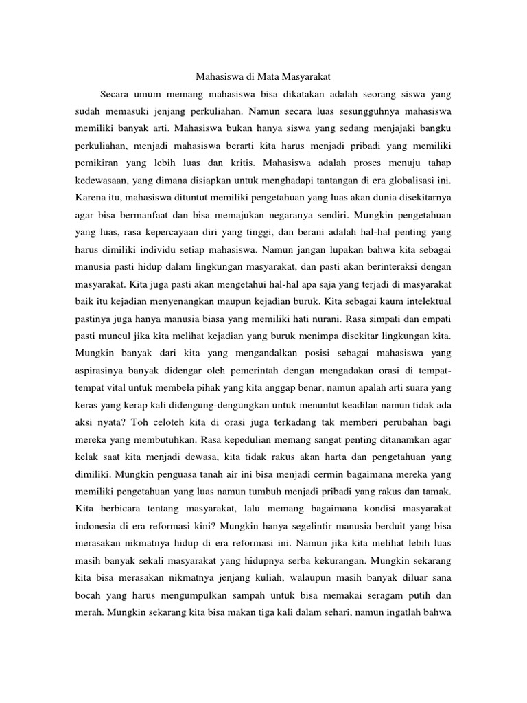 Essay Peran Mahasiswa Dalam Masyarakat | PDF