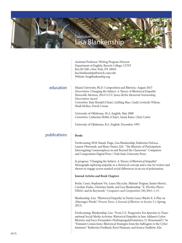 Lisa Blankenship CV 9.17 | PDF | Rhetoric | Feminism