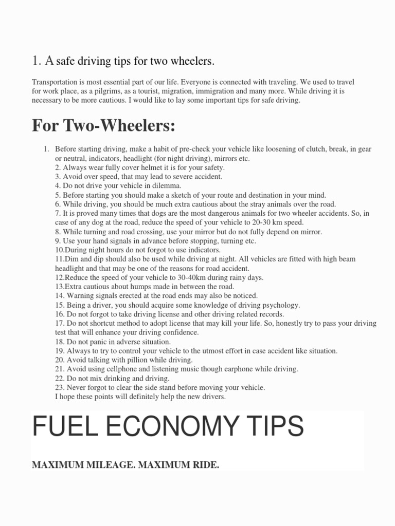 A Safe Driving Tips For Two Wheelers PDF | PDF | Clutch | Manual ...