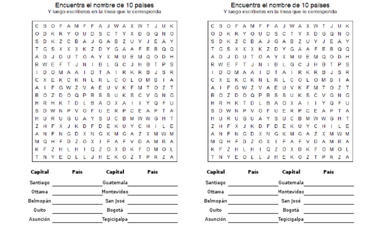 Ejercicio Sopa de Letras Países Continente Américano | PDF