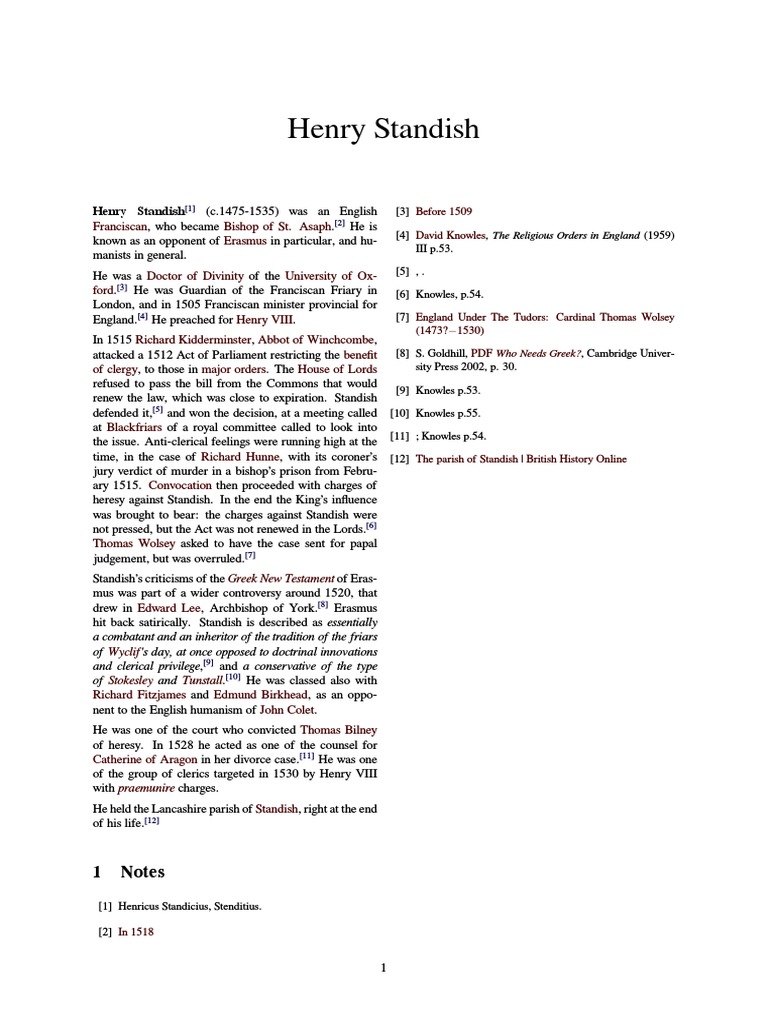 Henry Standish: 1 Notes | Download Free PDF | Anglican | Protestant