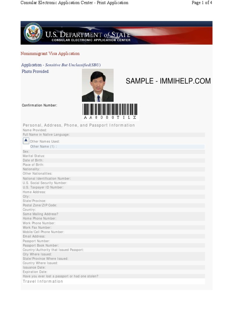 Sample Ds 160 Form Us Visa Application | PDF | Travel Visa | Social ...