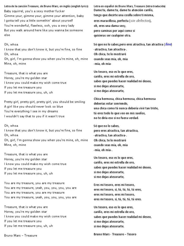 Tesoro Bruno Mars Letras