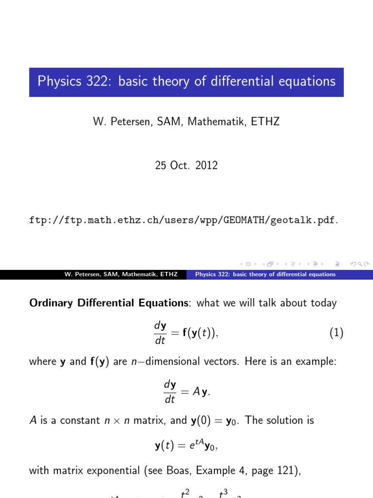 Physics 322: Basic Theory of Differential Equations: W. Petersen, SAM ...