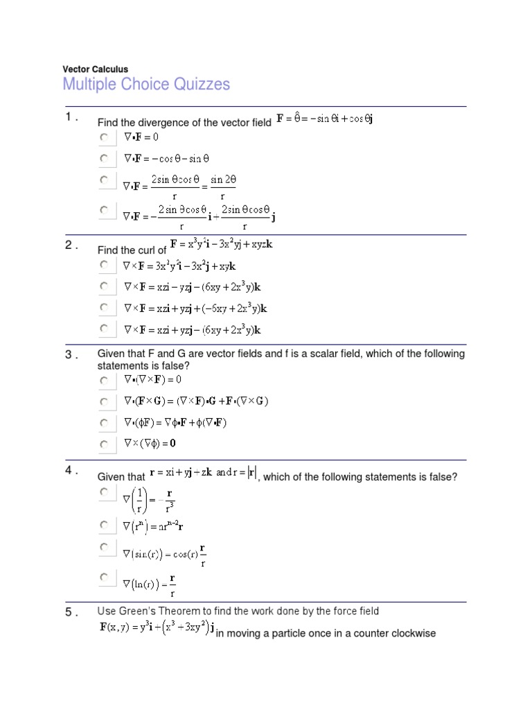 MCQ Div Curl | PDF | Flux | Divergence