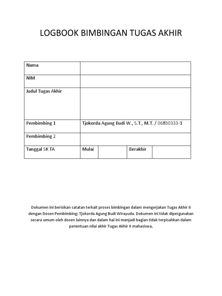 Logbook Bimbingan Tugas Akhir | PDF