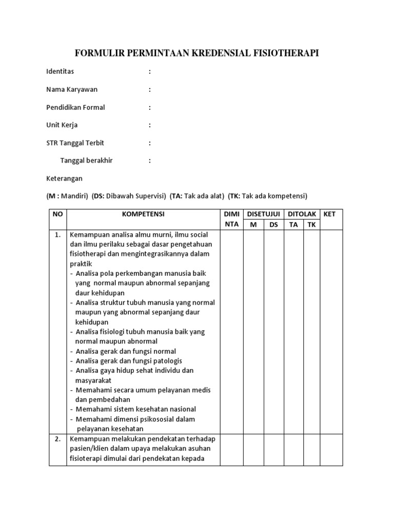 Formulir Asesmen Kompetensi Fisioterapi untuk Peningkatan Kualifikasi | PDF