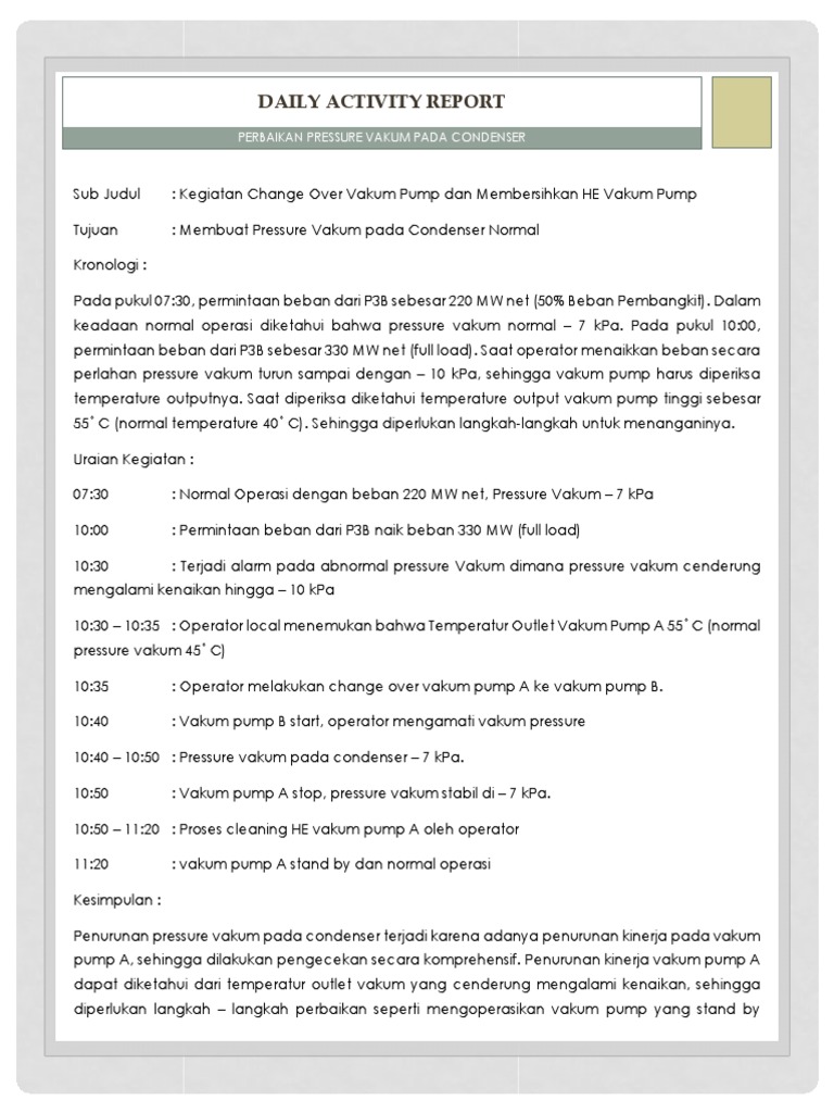 Contoh Daily Activity Report | PDF