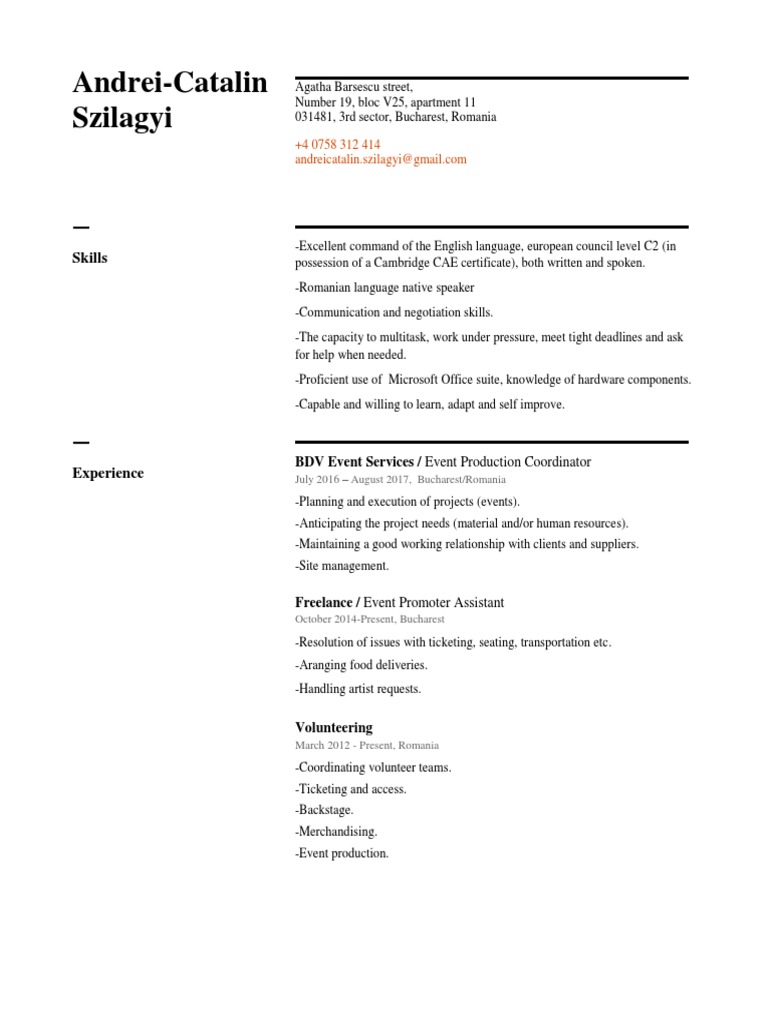 Resume Andrei-Catalin Szilagyi | PDF