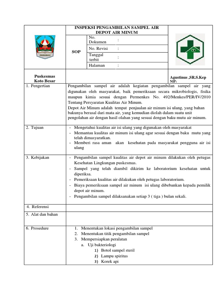 Inspeksi Pengambilan Sampel Air Depot Air Minum | PDF