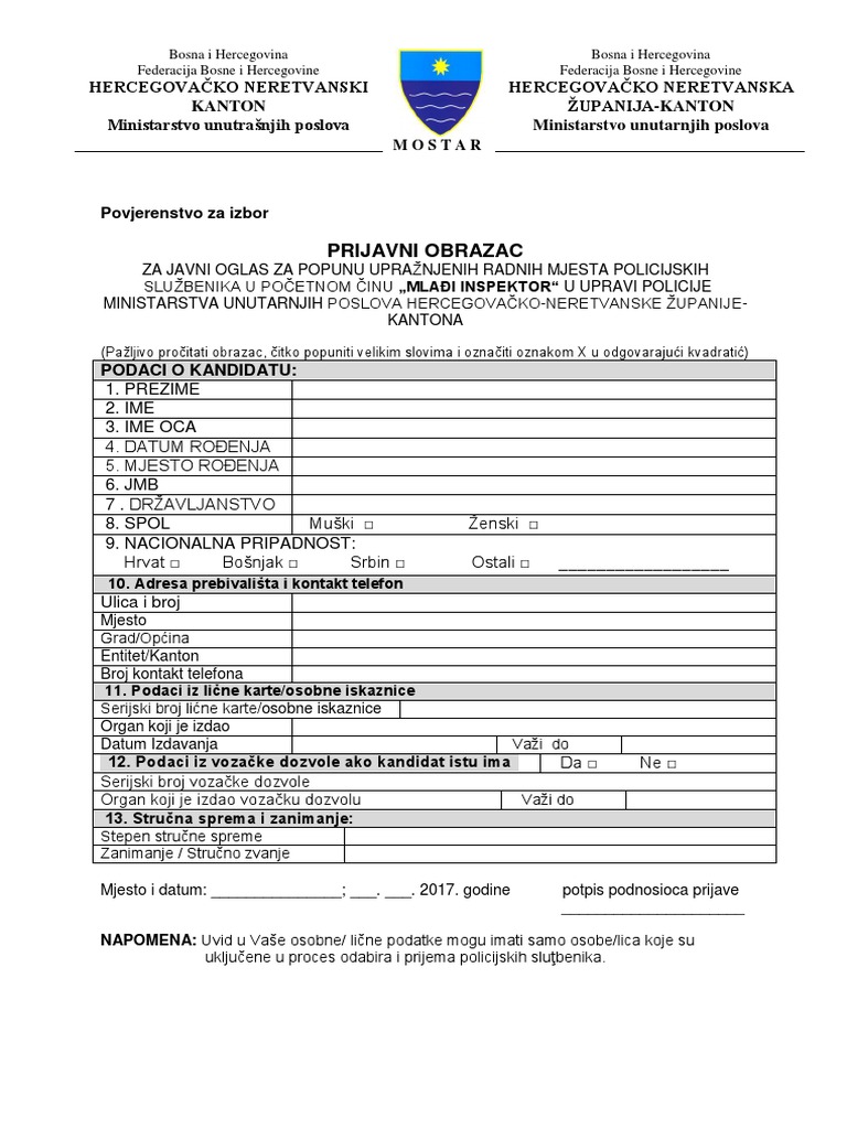 Prijavni Obrazac | PDF