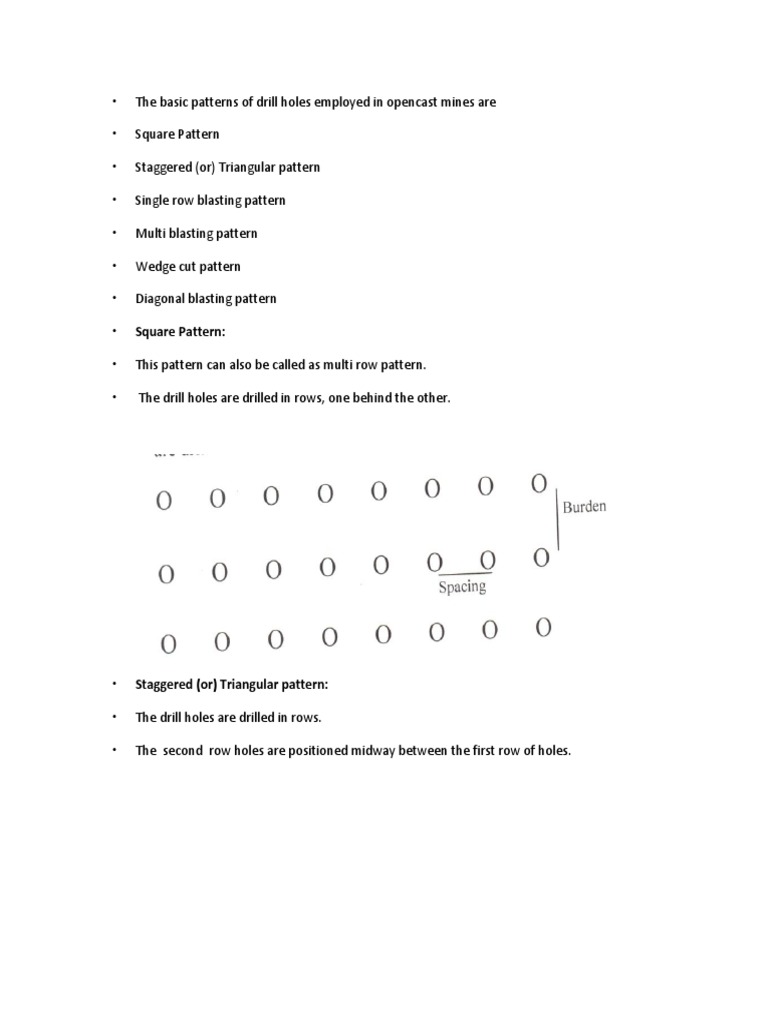 Drilling Patterns and Blasting Techniques in Opencast Mines | PDF ...