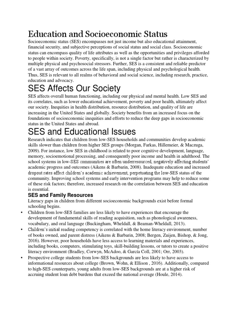 Education and Socioeconomic Status | PDF | Socioeconomic Status ...