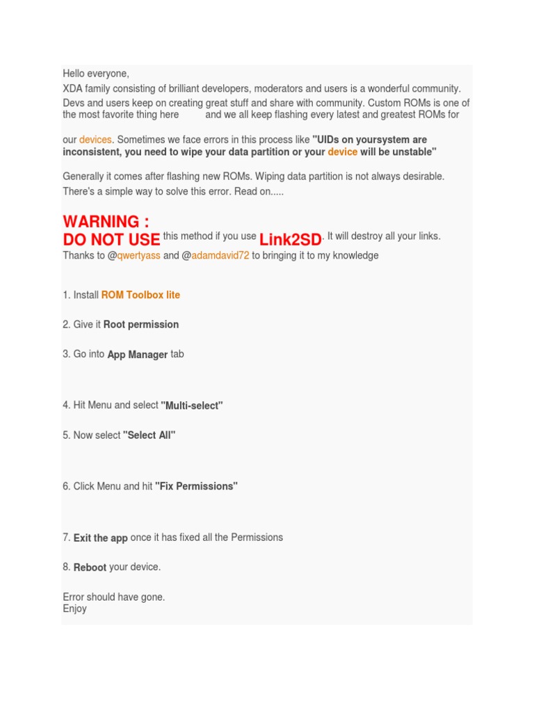 Warning: Do Not Use Link2SD: Devices | PDF