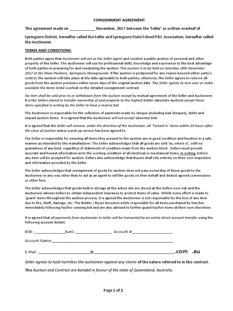 Consignment Agreement | PDF | Auction | Sales