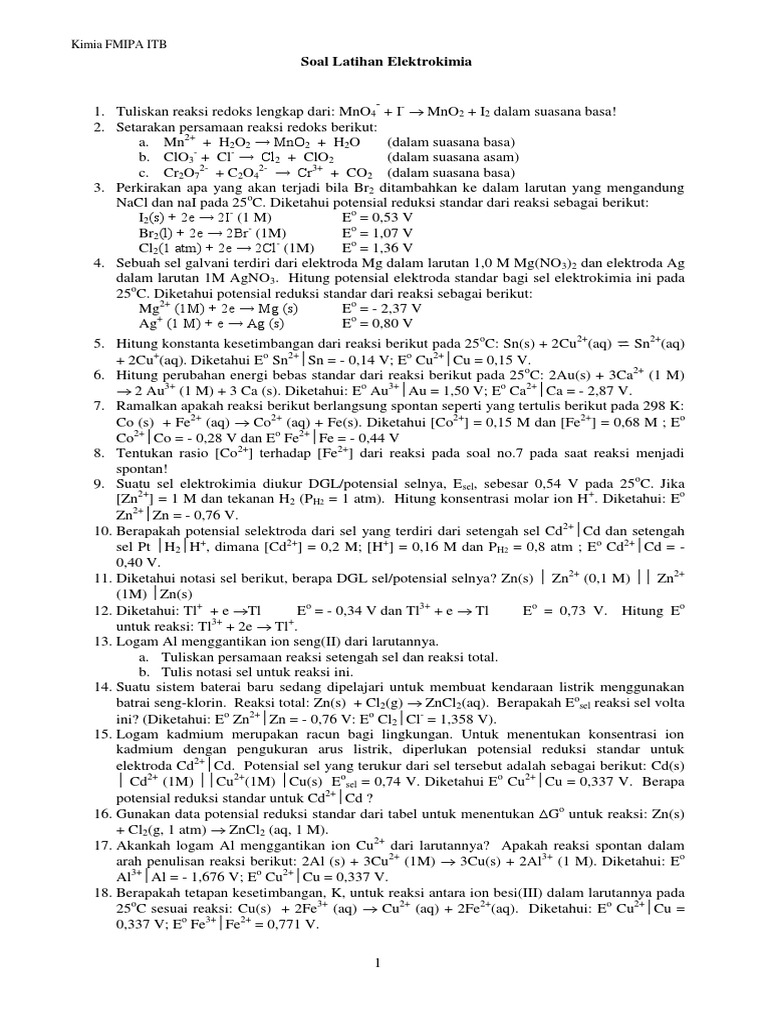 253 319021 64921 5-SOAL LATIHAN Elektrokimia | PDF | Metode & Bahan Ajar | Sains & Matematika