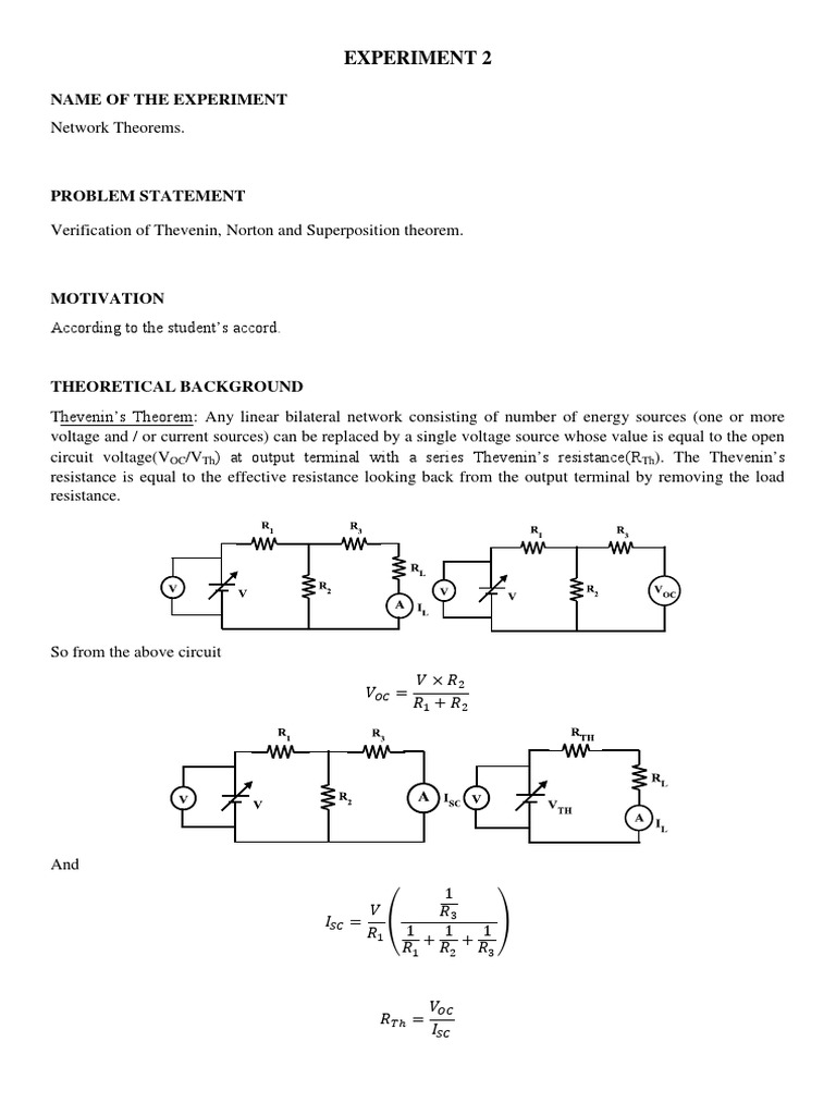Network Theorems: Thevenin & Norton Experiment | PDF | Electrical ...