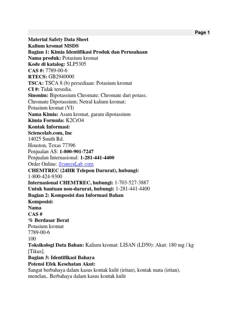 MSDS Kalium Kromat | PDF