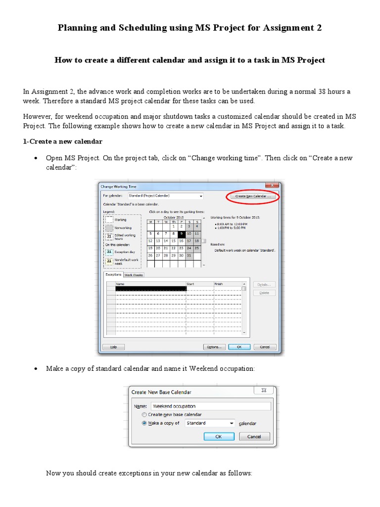 Hint-How To Create Different Calendars in MS Project | PDF | Workweek ...