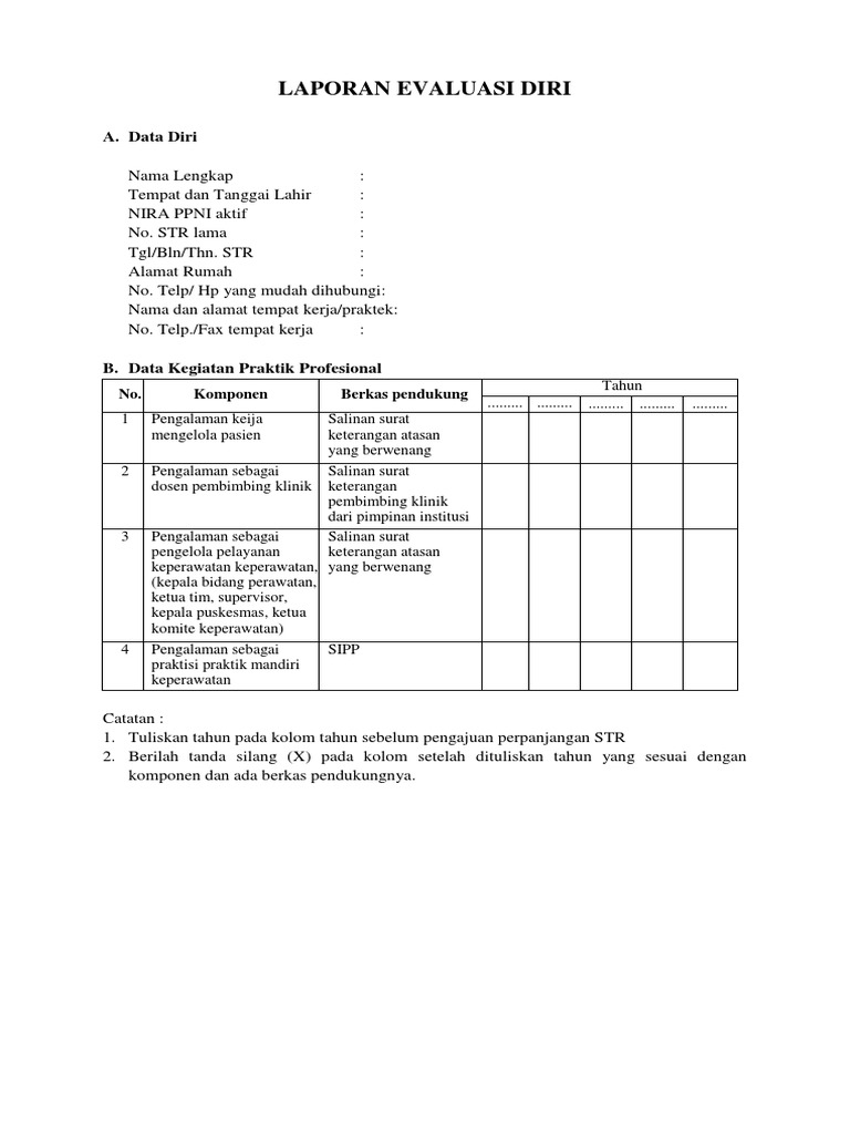 Laporan Evaluasi Diri Ppni (STR) | PDF