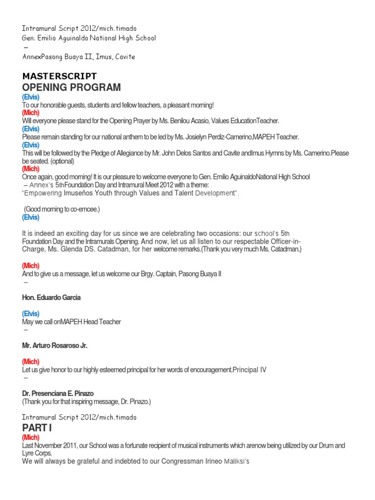 Intramural Script 2012 | PDF | Sports | Religion And Belief