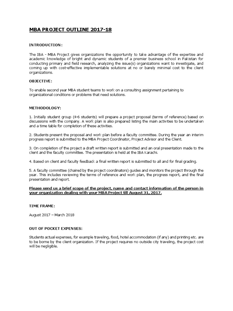 Mba Project Outline 2017-18 | PDF | Master Of Business Administration ...