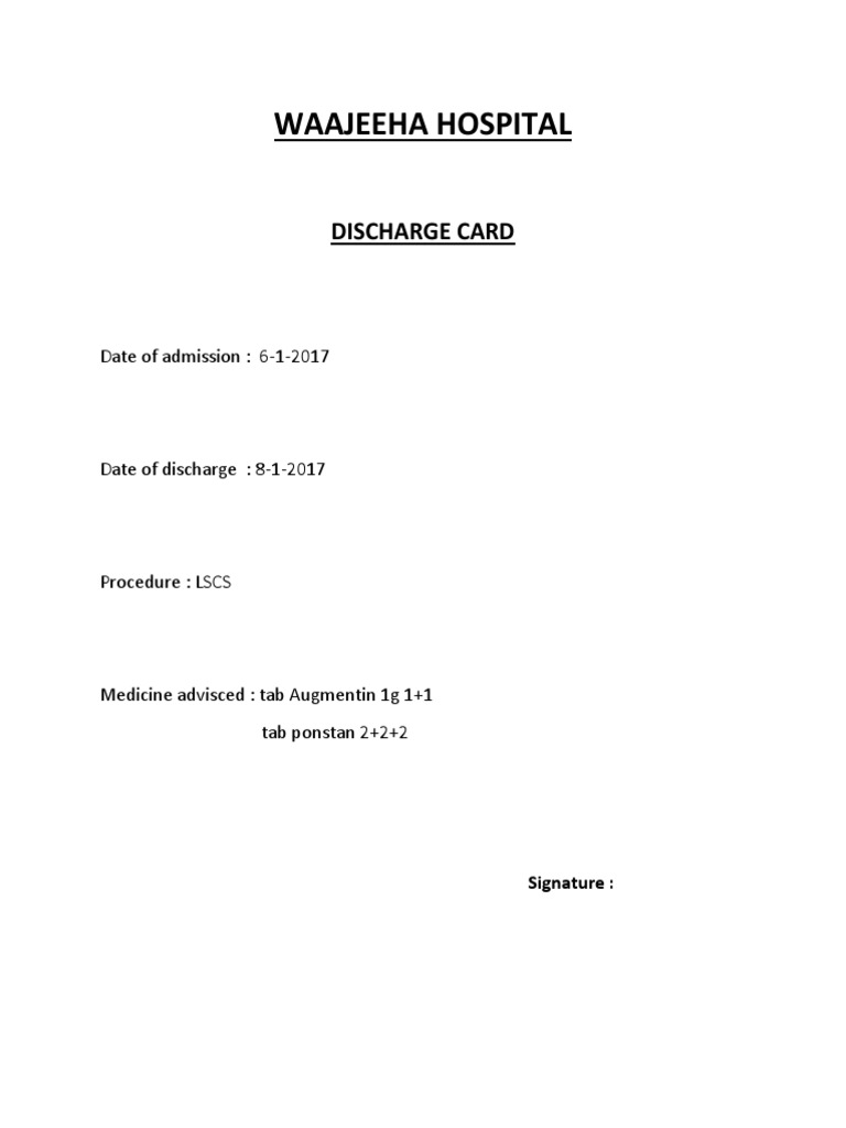 Discharge Card | PDF