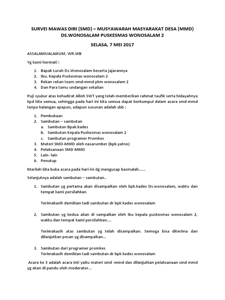 Susunan Acara SMD MMD 7 Feb17 | PDF
