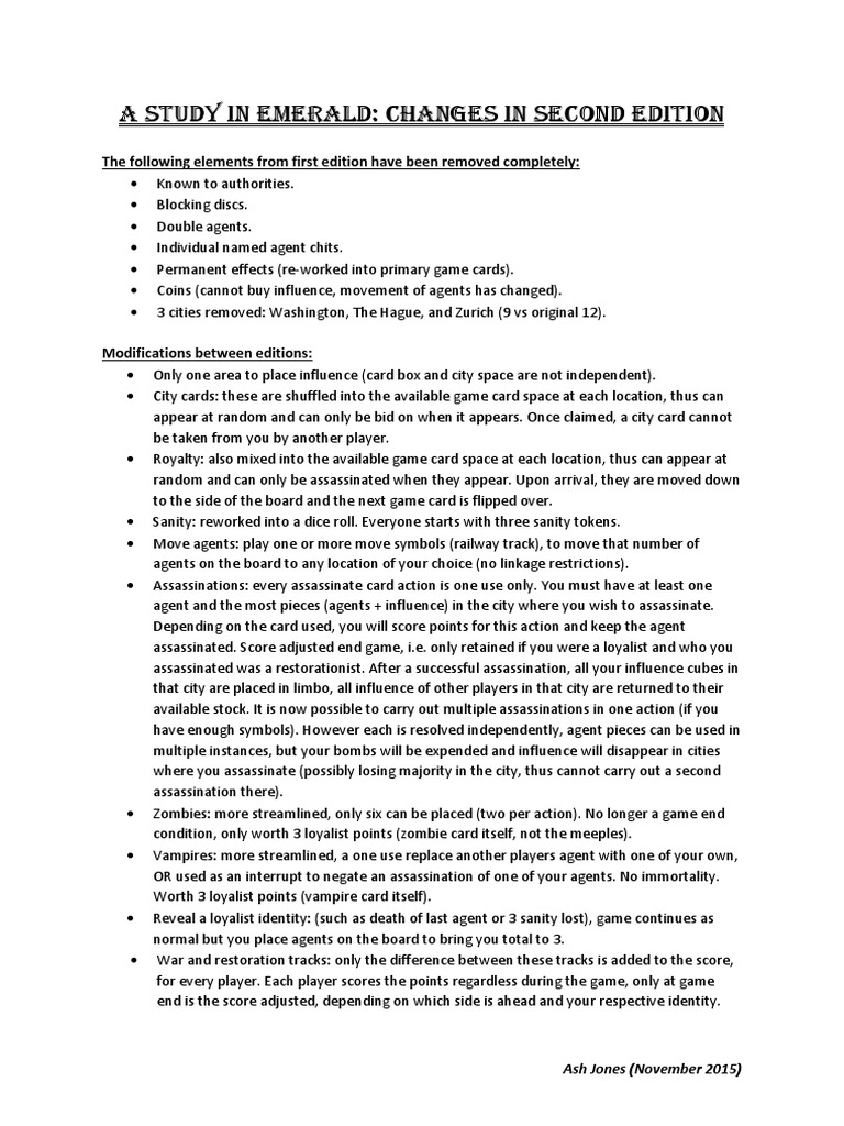 A Study in Emerald Changes in Second Edition v1.1 | PDF | Games Of ...