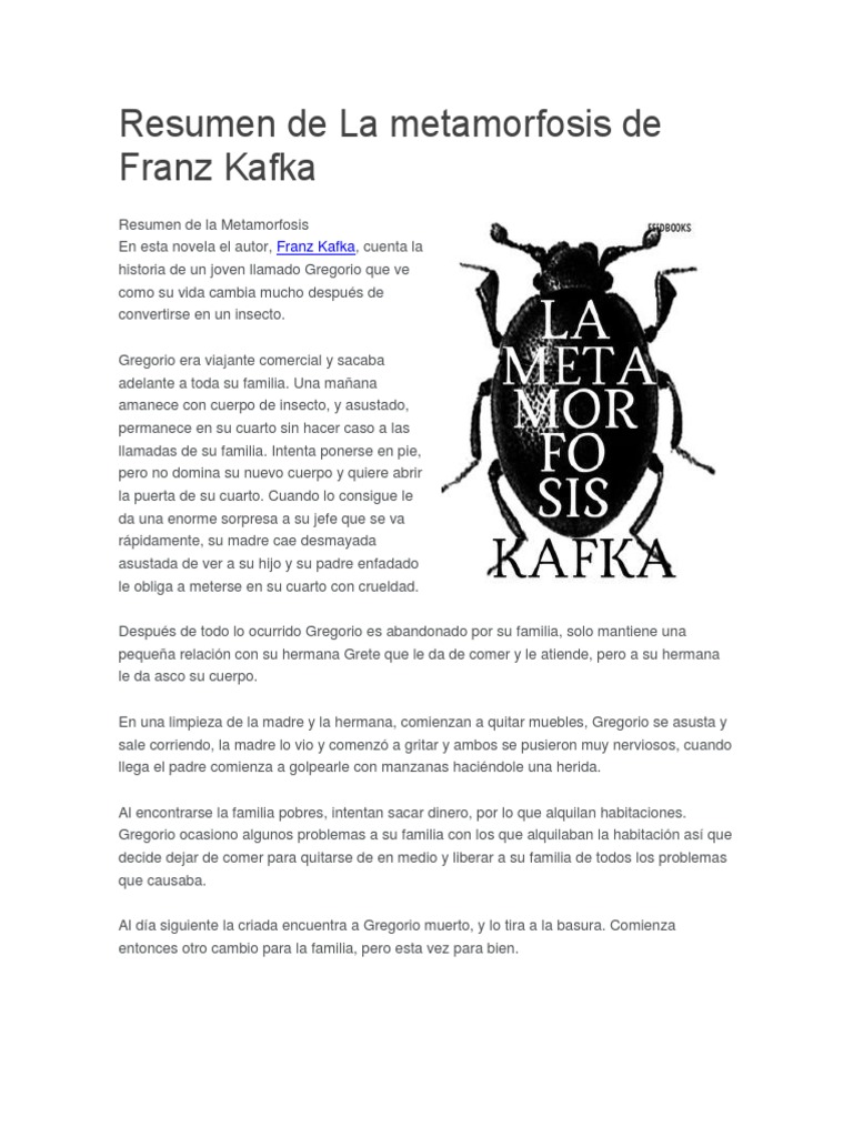 Resumen de La Metamorfosis de Franz Kafka | PDF