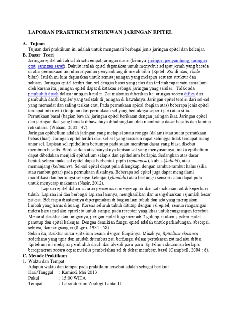 Laporan Praktikum Strukwan Jaringan Epitel | PDF