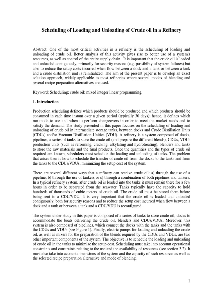 Refinery Crude Oil Scheduling | PDF | Scheduling (Production Processes ...