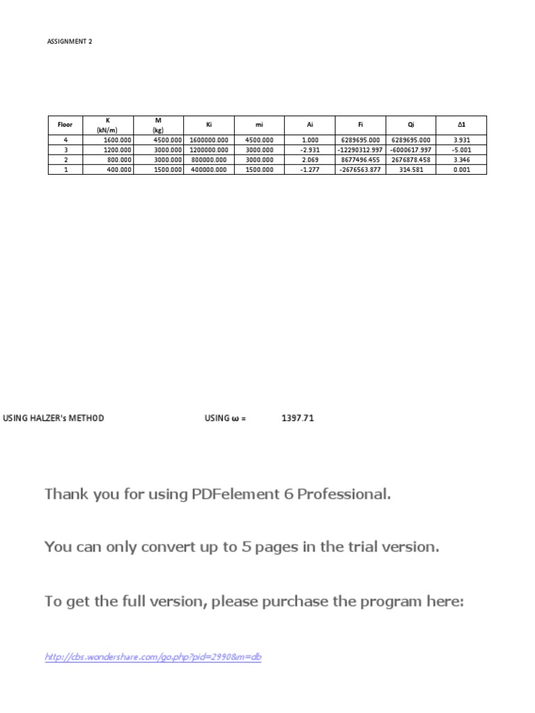 Floor K (kN/m) M (kg) Ki mi Ai Fi Qi Δ1 | PDF