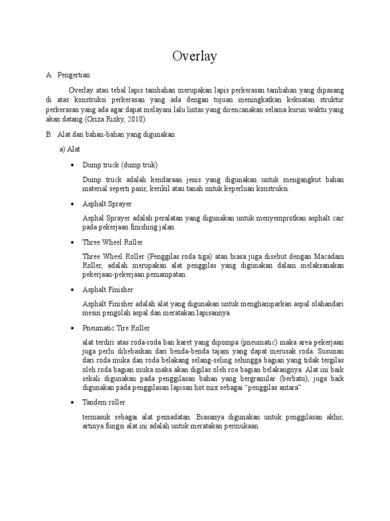 Arti dan Proses Overlay Aspal | PDF