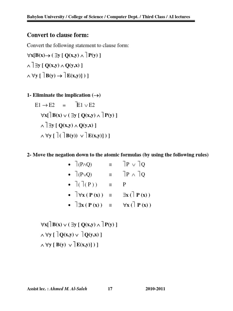 Convert To Clause Form:: 1-Eliminate The Implication ( | Download Free ...