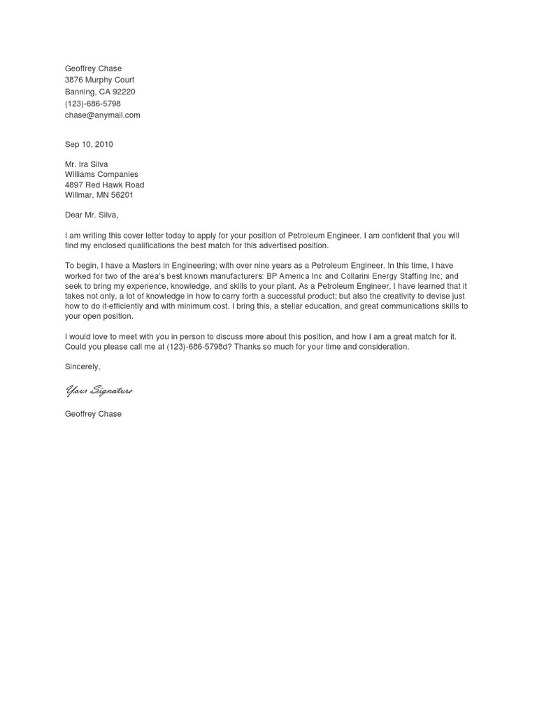 Contoh Cover Letter Petroleum Engineering | PDF | Ghana | Chemical ...