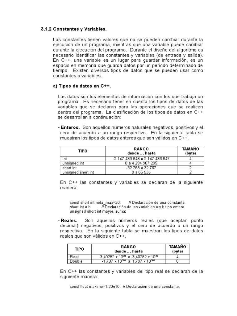 Tipos de Datos en C++ | PDF | C ++ | Tipo de datos