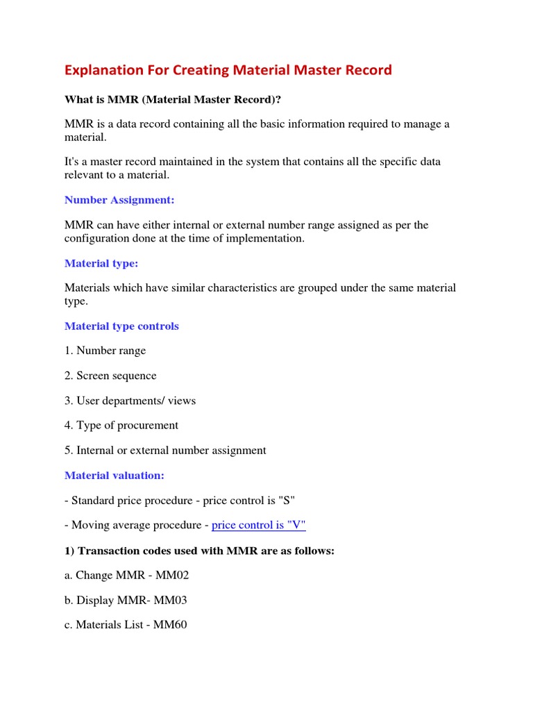Creating Material Master Records in SAP | PDF | Valuation (Finance ...