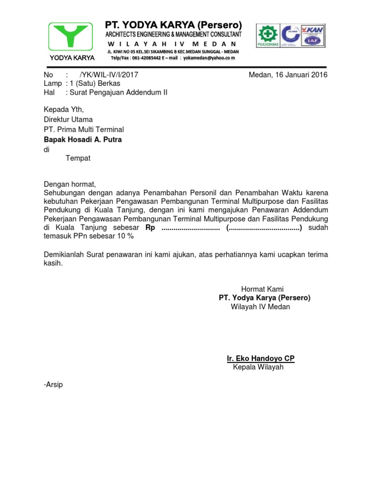 Surat Pengajuan Addendum II Pekerjaan | PDF