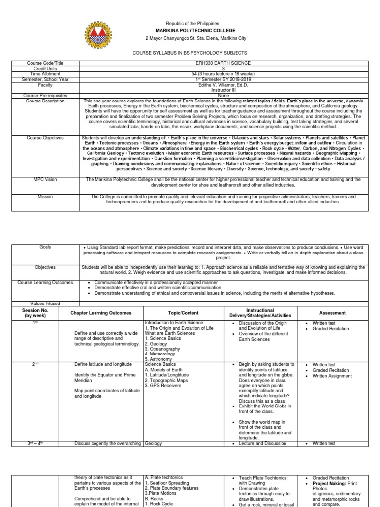 Earth Science Syllabus | PDF | Plate Tectonics | Astronomy