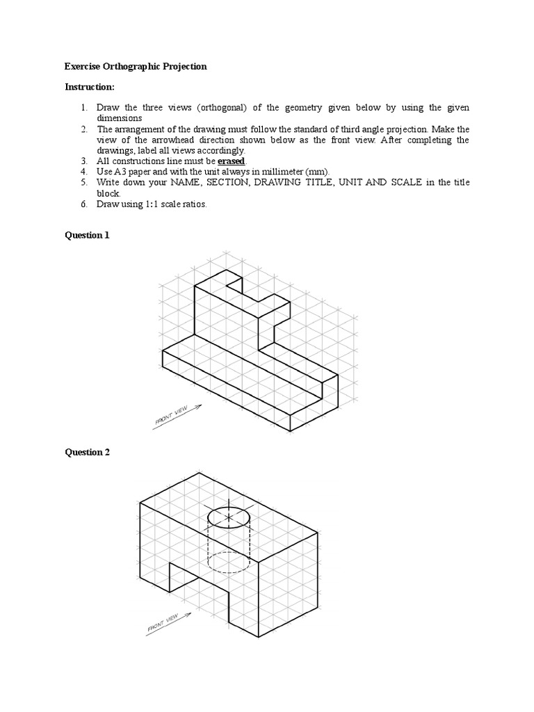 Exercise Orthographic Projection | PDF