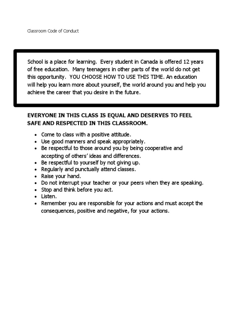 Classroom Code of Conduct | PDF