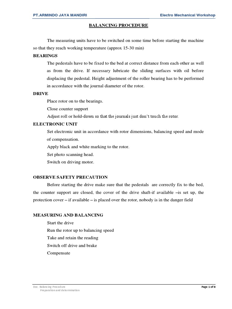 Balancing Procedure: PT - Armindo Jaya Mandiri Electro Mechanical ...