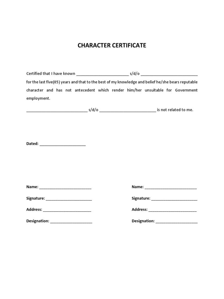 Character Certificate | PDF