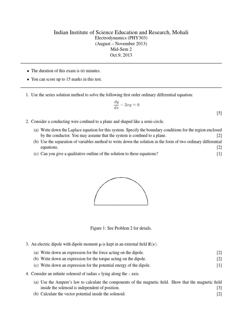 Electrodynamics Mid-Sem Exam 2013 | PDF | Science & Mathematics | Computers