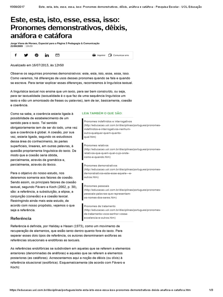 Este, Esta, Isto, Esse, Essa, Isso - Pronomes Demonstrativos, Dêixis ...
