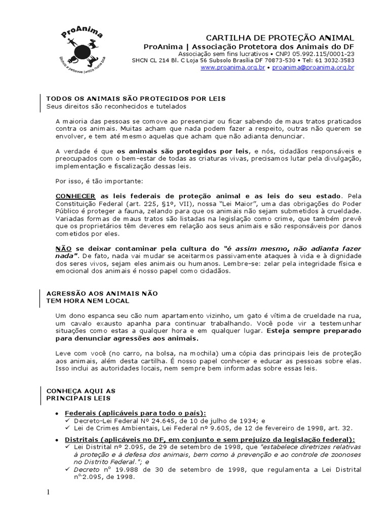Cartilha de Protecao Animal Da Proanima PDF | PDF | Lei Estatutária ...
