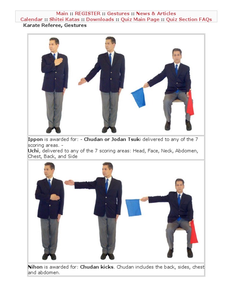 Judo and Karate Referee Signals Guide | PDF | Referee | Combat Sports